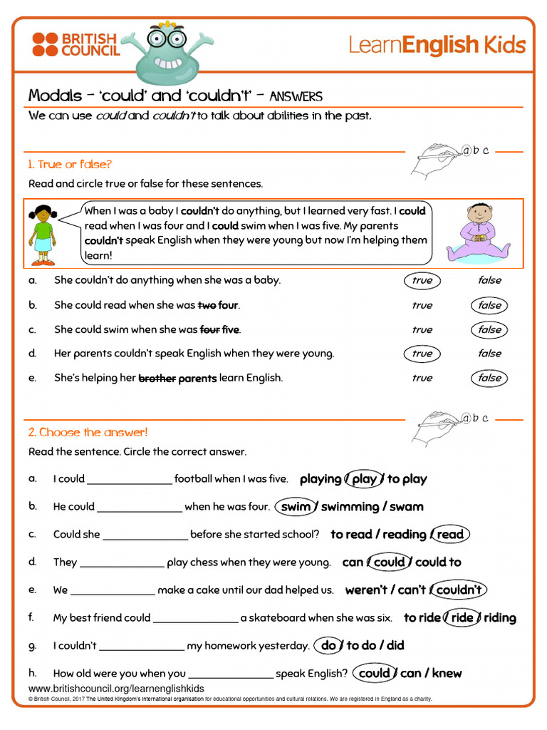 Modals 'Could' and 'Couldn't' Exercises | PDF | Human Communication ...