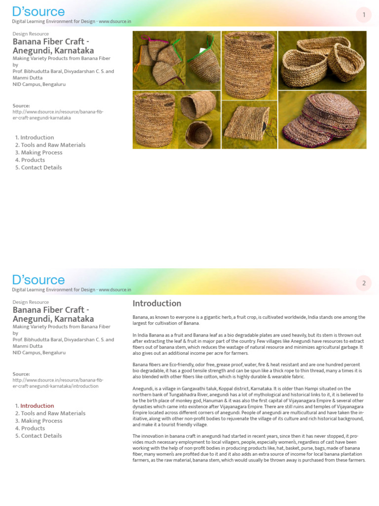 Anegundi Banana Fiber Craft Guide | PDF | Knitting | Yarn