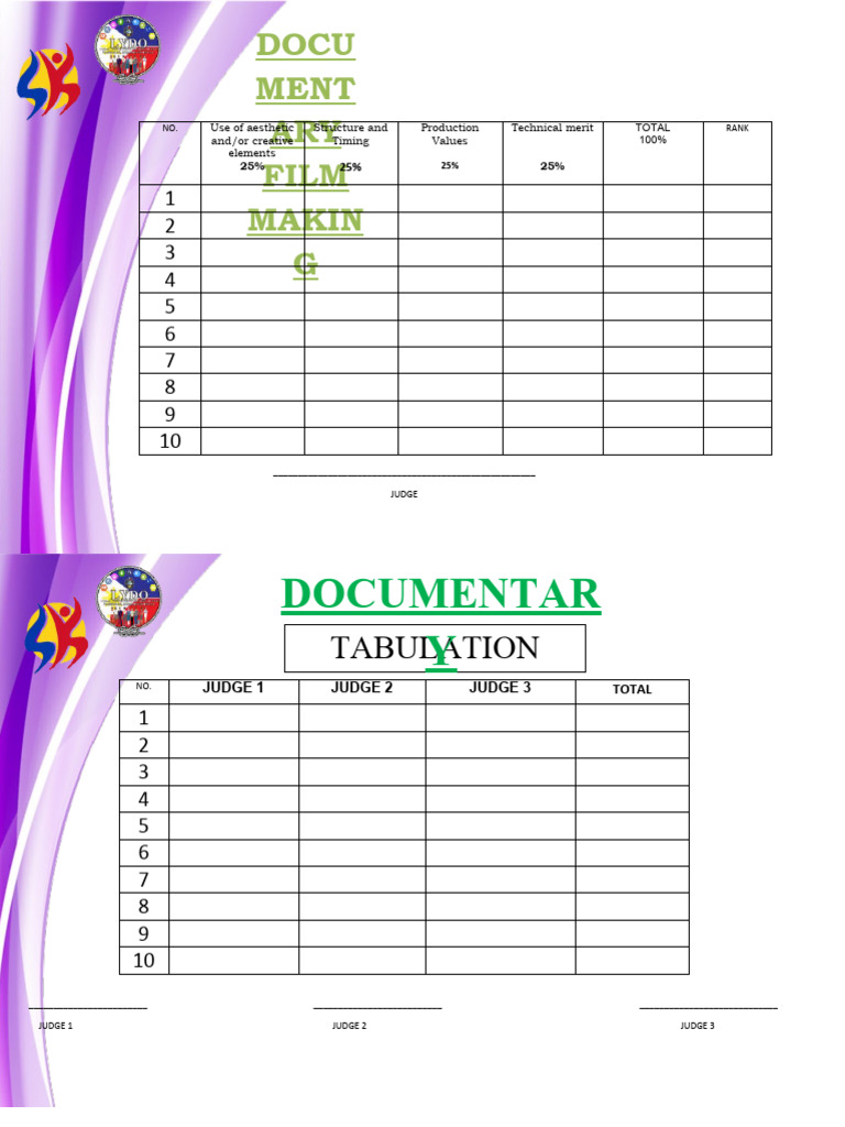 DOCUMENTARY JUDGE AND TABULATION SHEET | PDF
