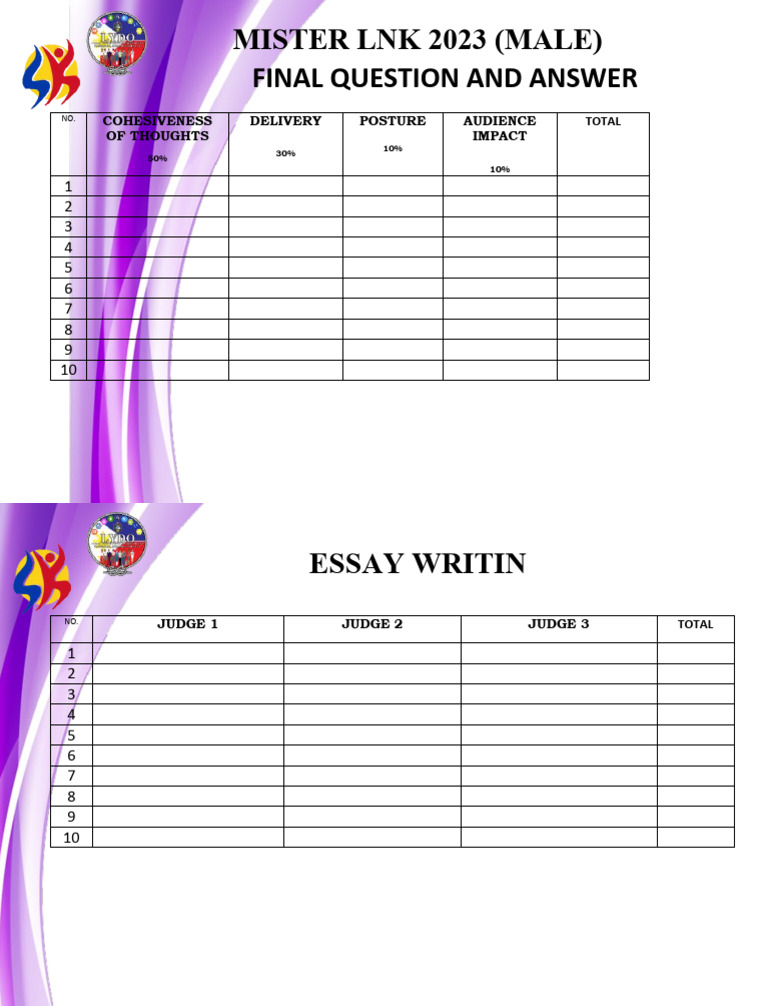 Essay Writing Judge and Tabulation Sheet | PDF