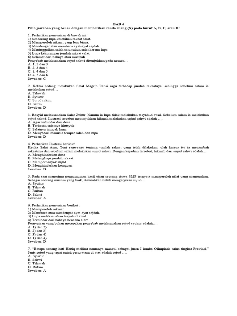 Latihan Soal Pabk Kelas 7 TTG Rukhshah | PDF