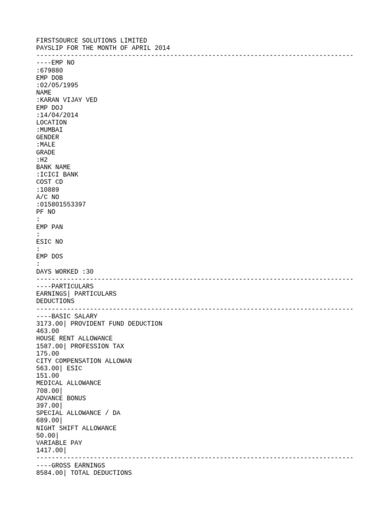 FSL Payslip April 2014 | PDF
