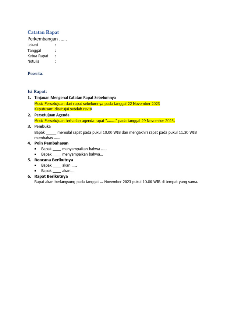 Contoh Format Catatan Rapat | PDF