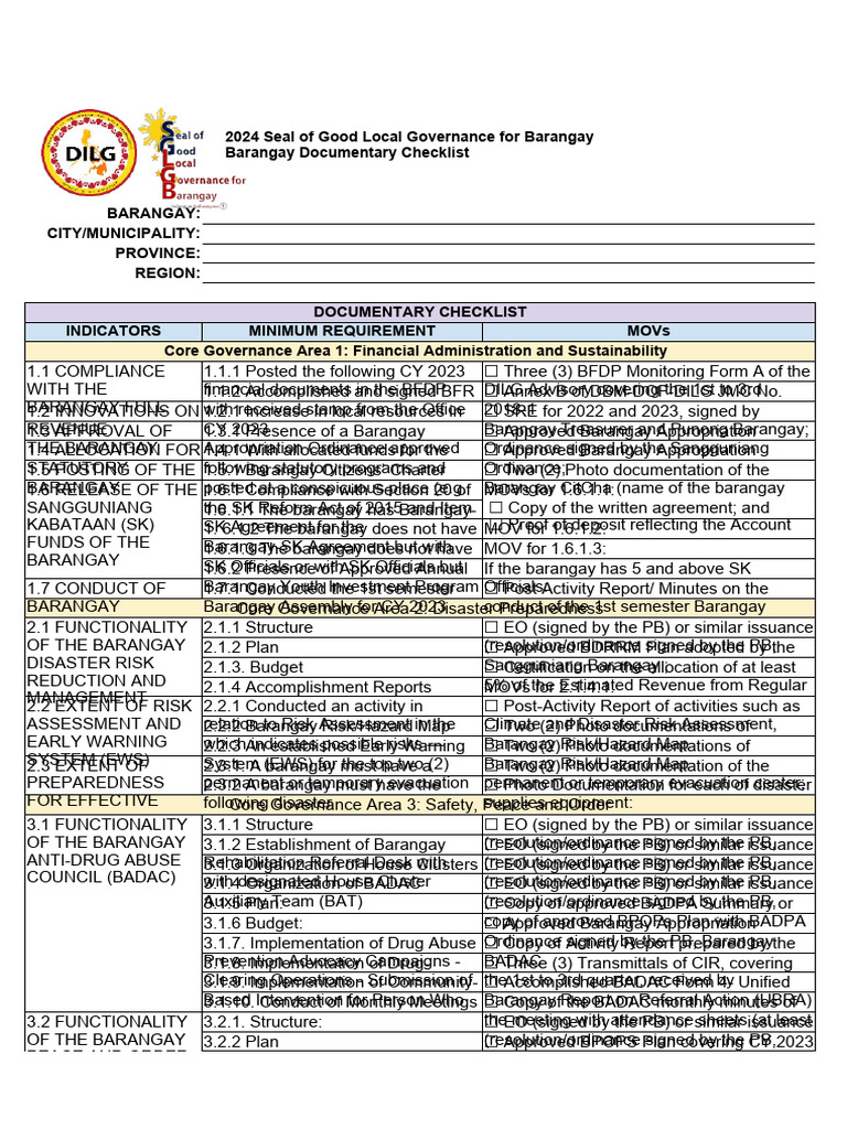 Barangay Documentary Checklist | PDF
