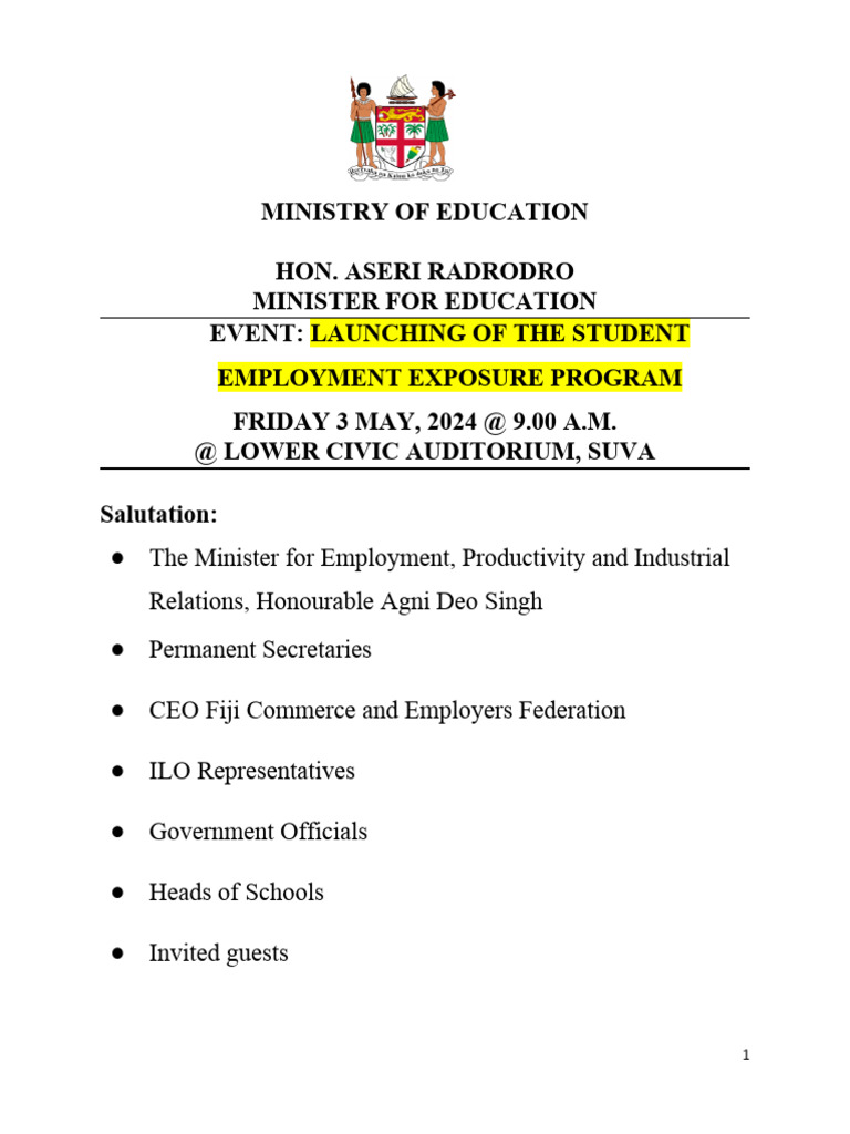 PSE Edited Speech - Launching of Student Employment Exposure Program ...
