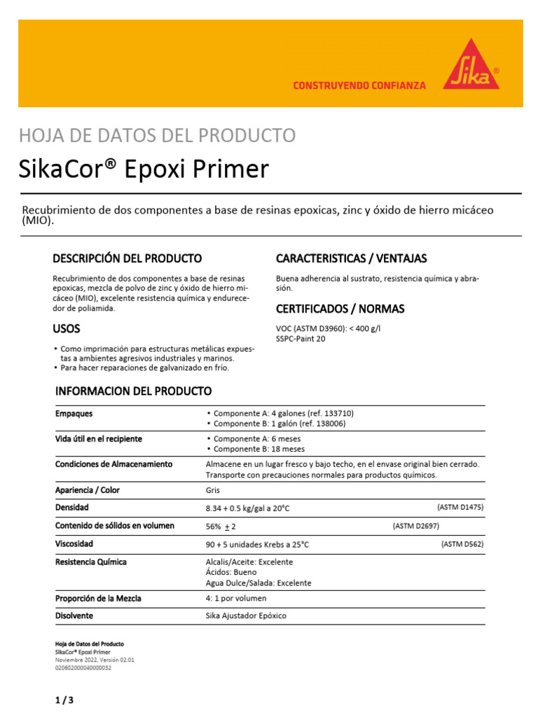 Sikacor Epoxi Primer | PDF | Epoxy | Procesos industriales