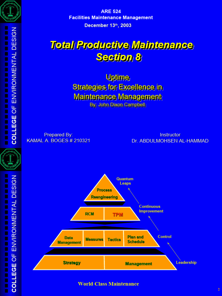 Uptime 8 - Total Productive Maintenance | PDF | Lean Manufacturing ...