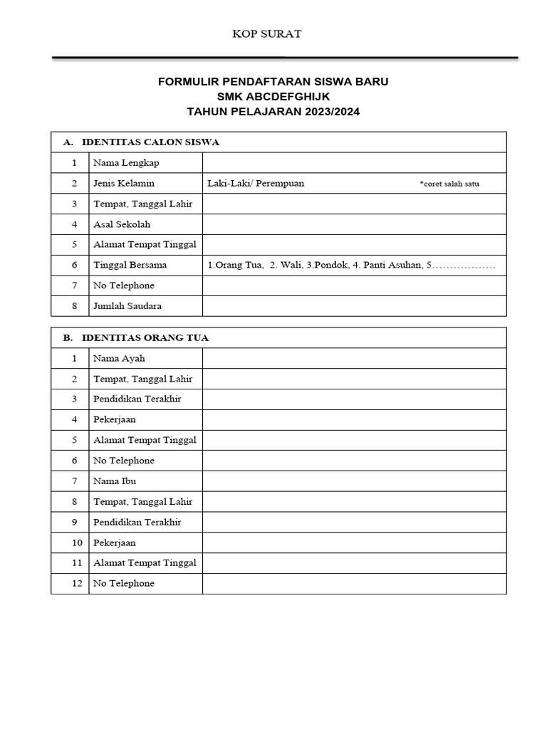 Format Formulir PPDB SMP | PDF