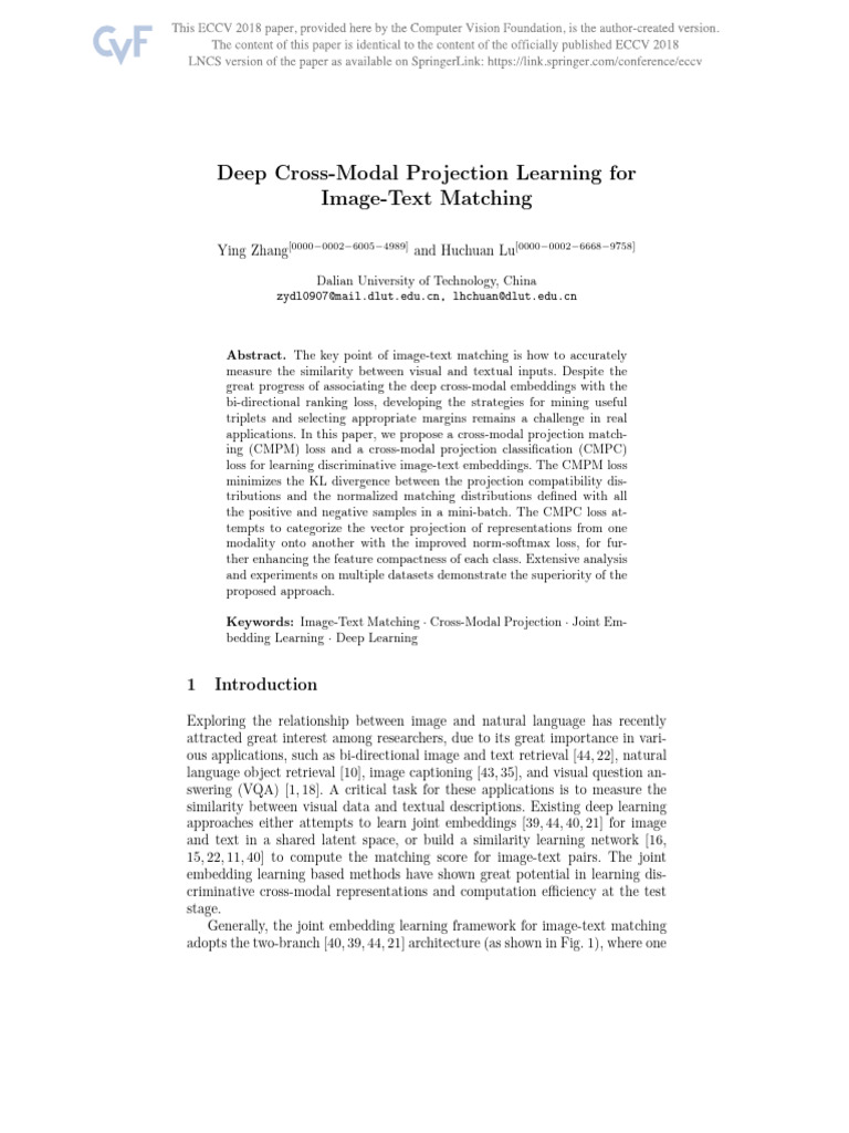 Ying_Zhang_Deep_Cross-Modal_Projection_ECCV_2018_paper | PDF | Deep Learning | Artificial ...