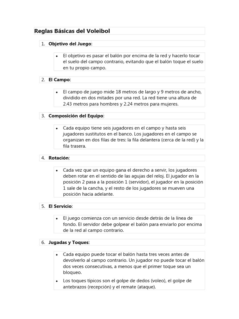 Reglas Básicas Del Voleibol | Descargar gratis PDF | Vóleibol | Deportes