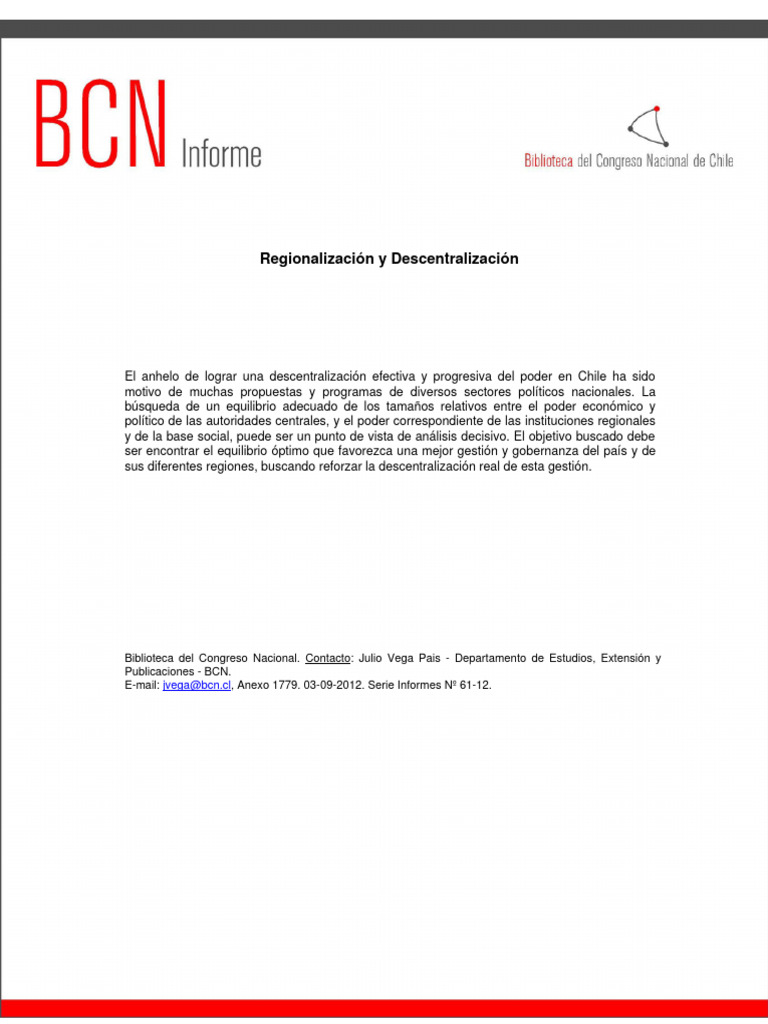 No 61 12 Regionalizacion Y Descentralizacion Pdf Chile Educación
