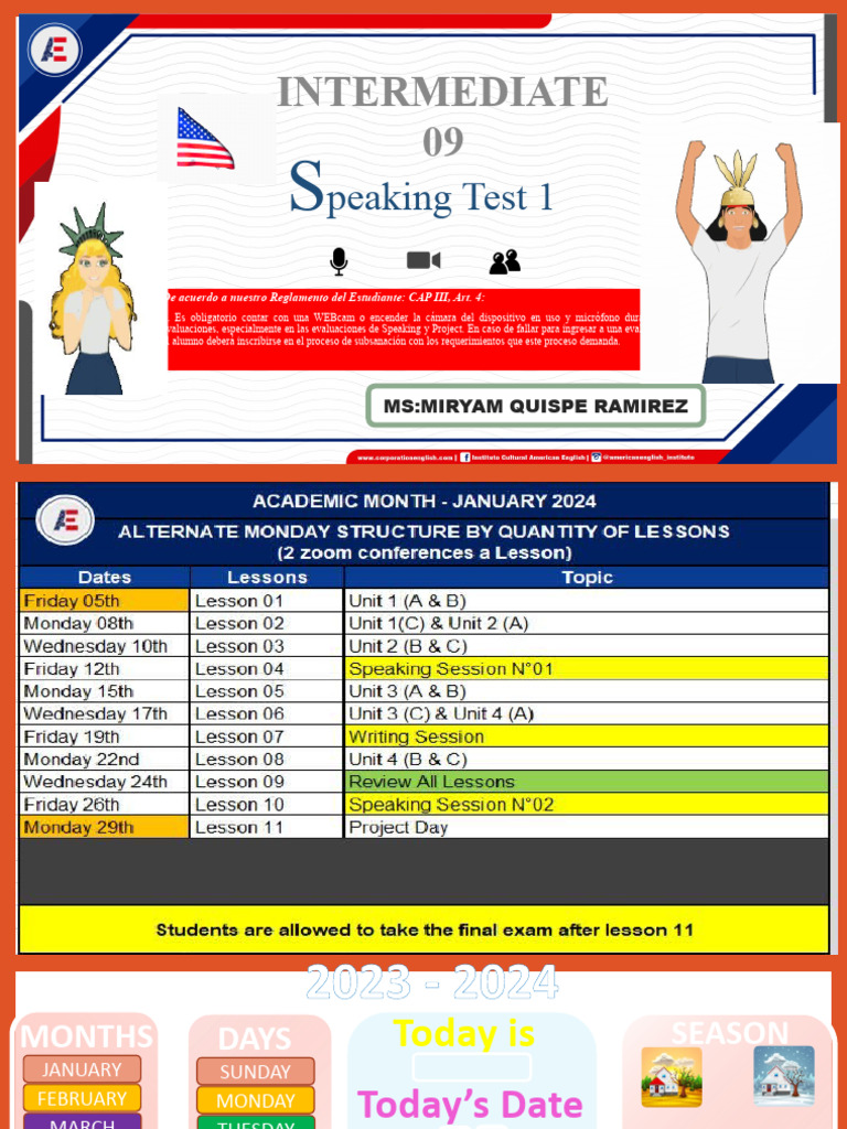 Speaking Test 01 Intermediate 09 American English January 12th 2024 M ...
