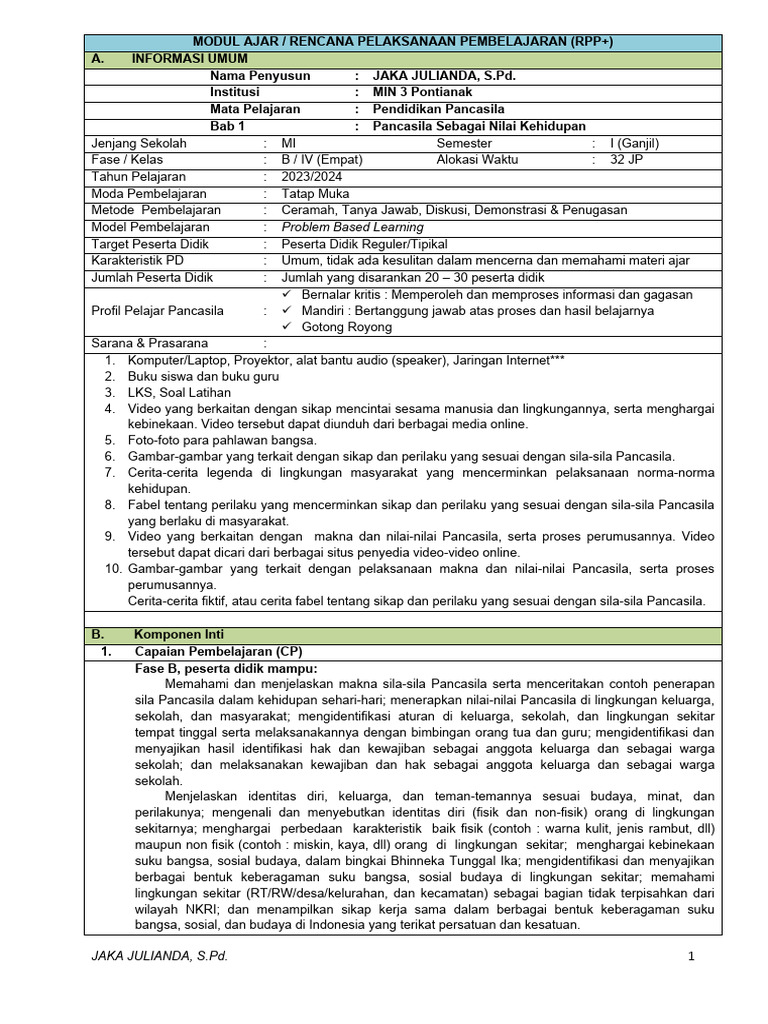 04. RPP PPKN KLS IV SMS 1 | PDF
