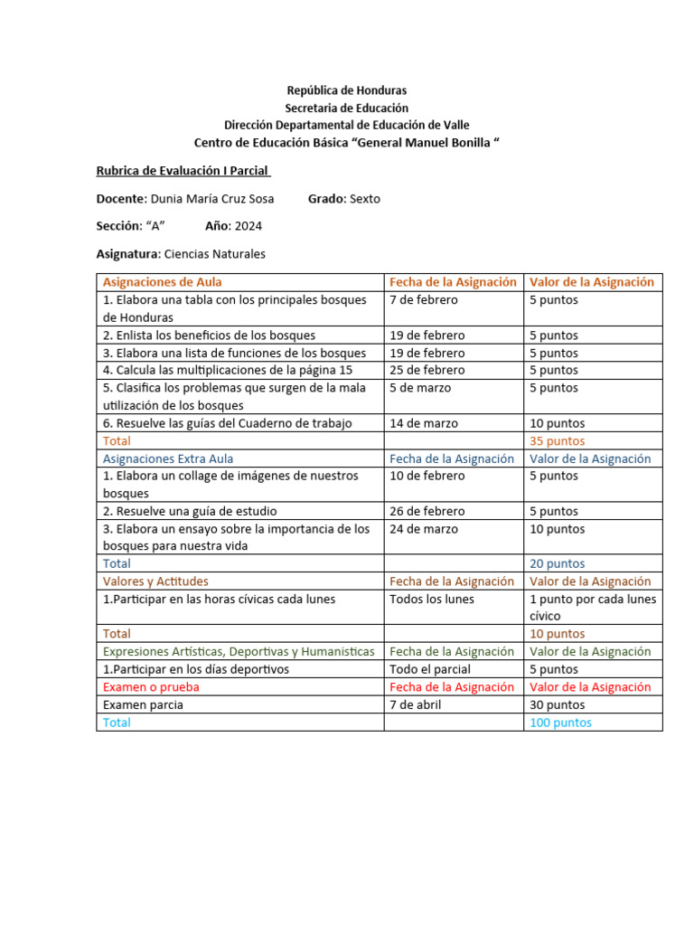 Rubrica de Ciencias Naturales | PDF
