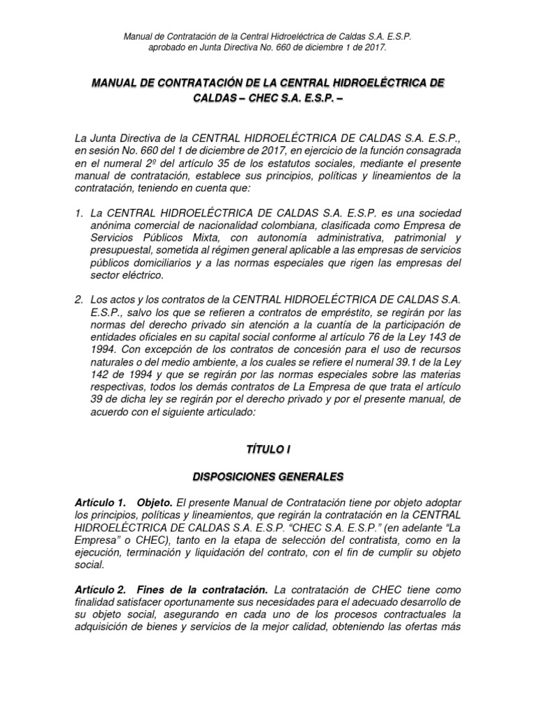 Manual Contratacion CHEC | PDF | Oferta (economía) | Salario mínimo