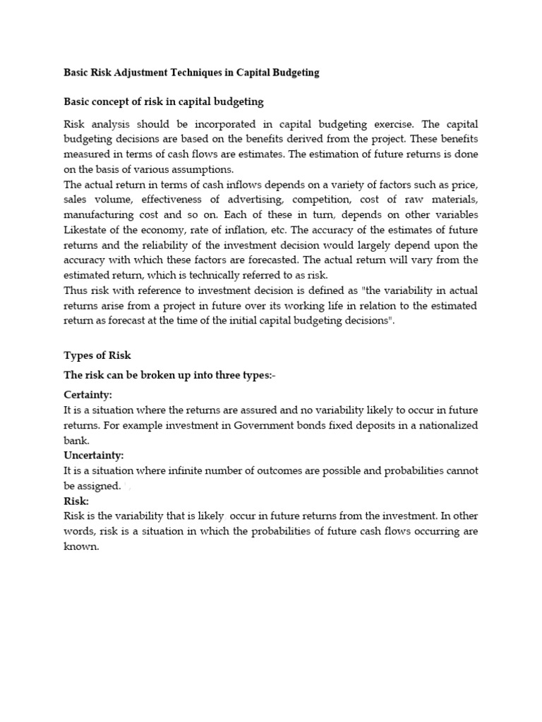 Risk Adjusted Capital Budgeting Theory | PDF | Capital Asset Pricing ...