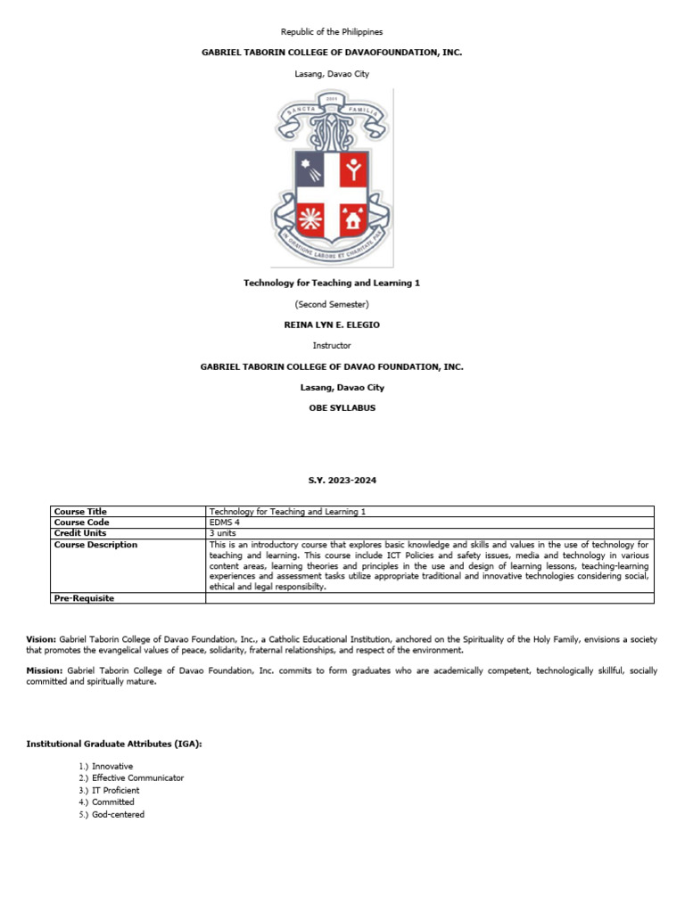 Technology for Teaching and Learning Syllabus | PDF | Educational ...