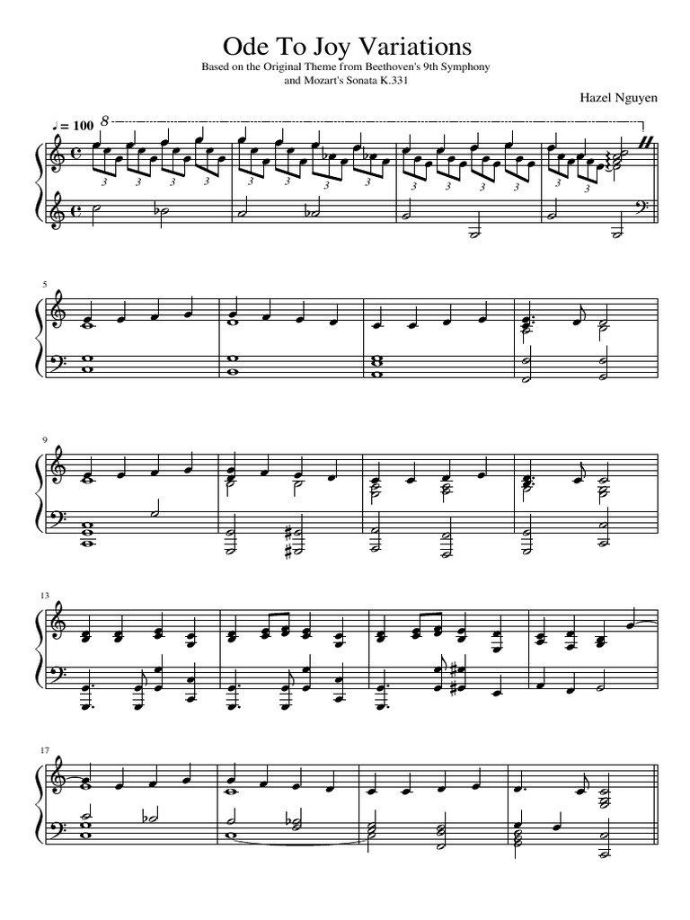 VIRTUOSIC VERSION Ode To Joy Theme and Variation SOLO PIANO | PDF ...