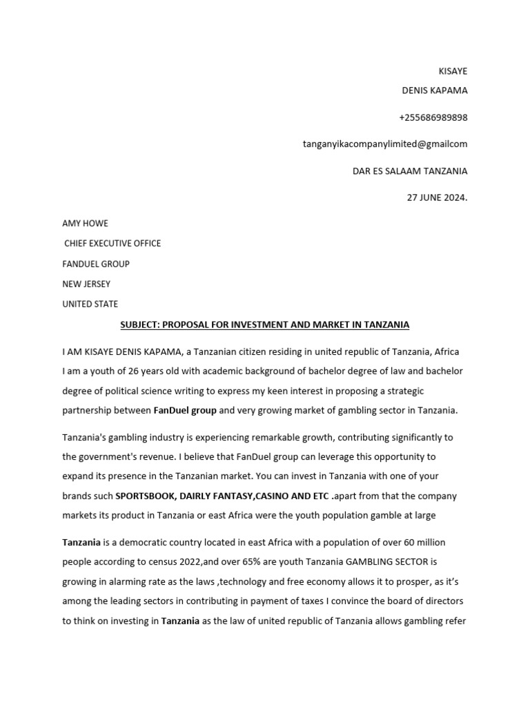Letter To Cdraftking | PDF | Tanzania | Gambling