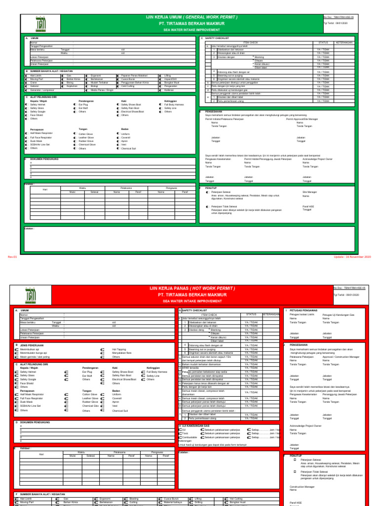 TBM FRM Hse 05 Permit To Work | PDF