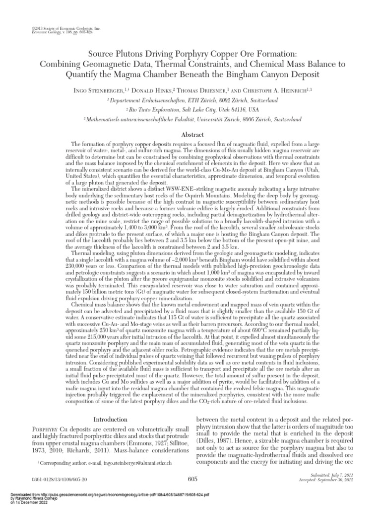 Bingham Canyon Porphyry Copper Formation | PDF | Magma | Igneous Rock