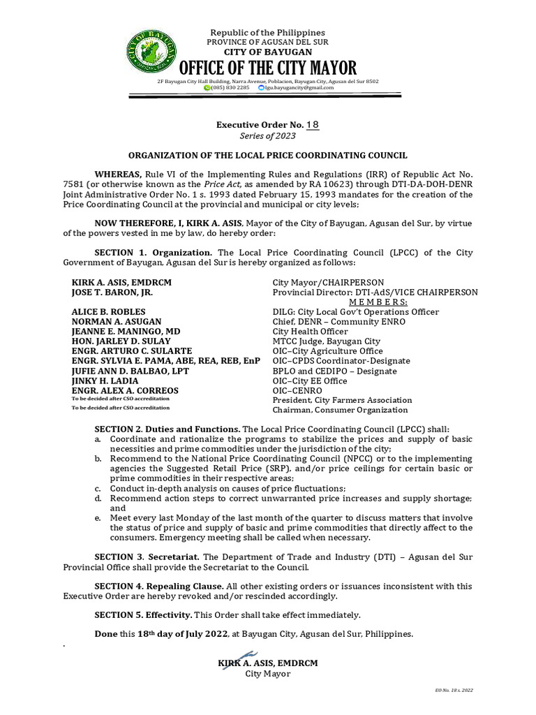 EO 18 LPCC | PDF | Justice | Crime & Violence