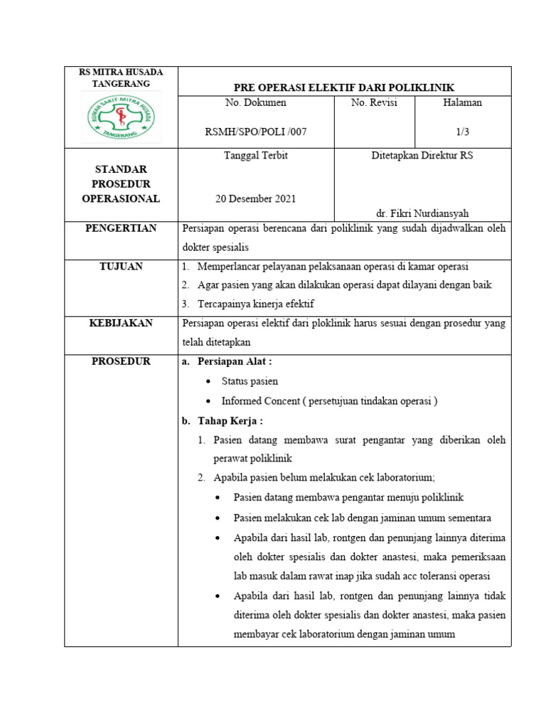 Sop Pre Op Elektif | PDF | Sains & Matematika
