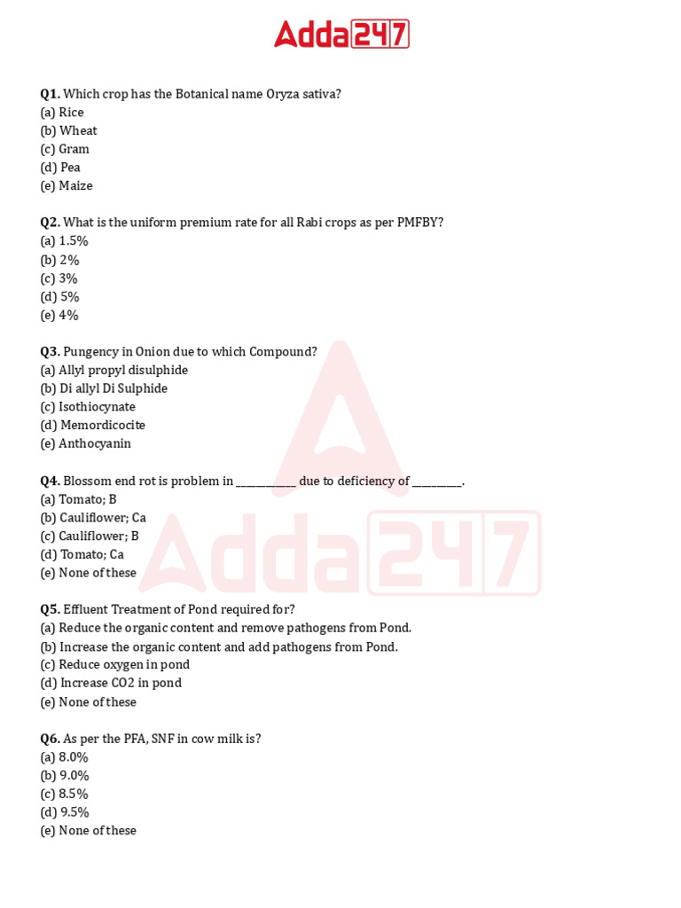 IBPS SO Agriculture Field Officer AFO Mains 2021 Memory Based | PDF ...