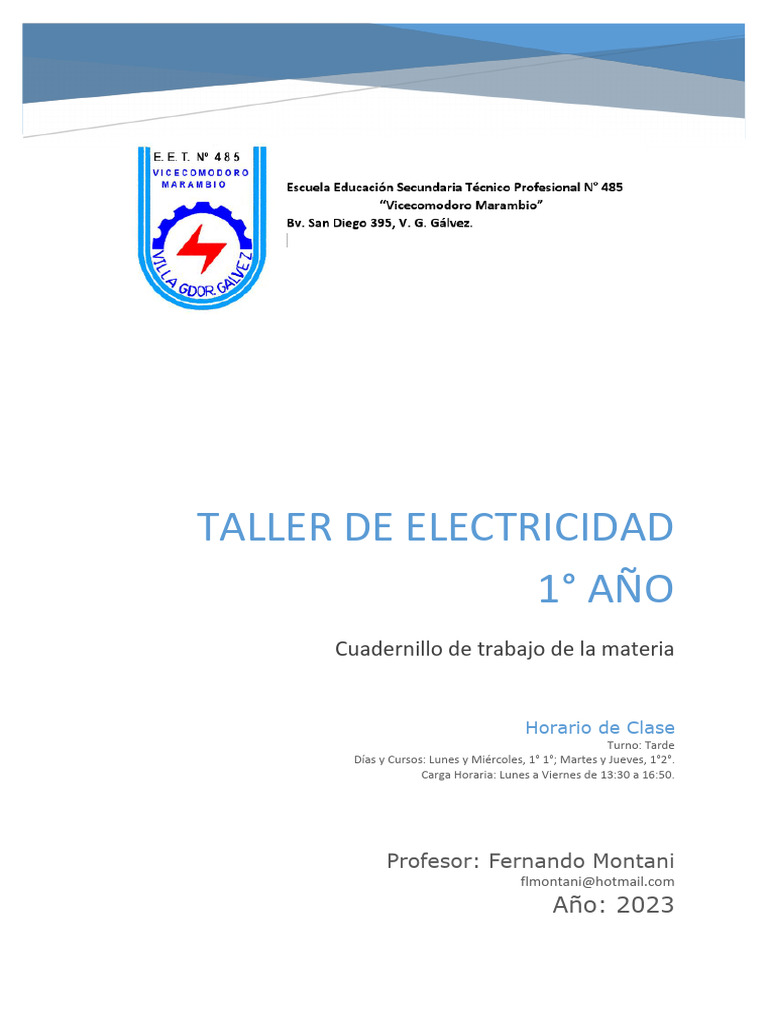 Cuadernillo de Electricidad 1ero. Año 2023 | PDF | Corriente eléctrica ...
