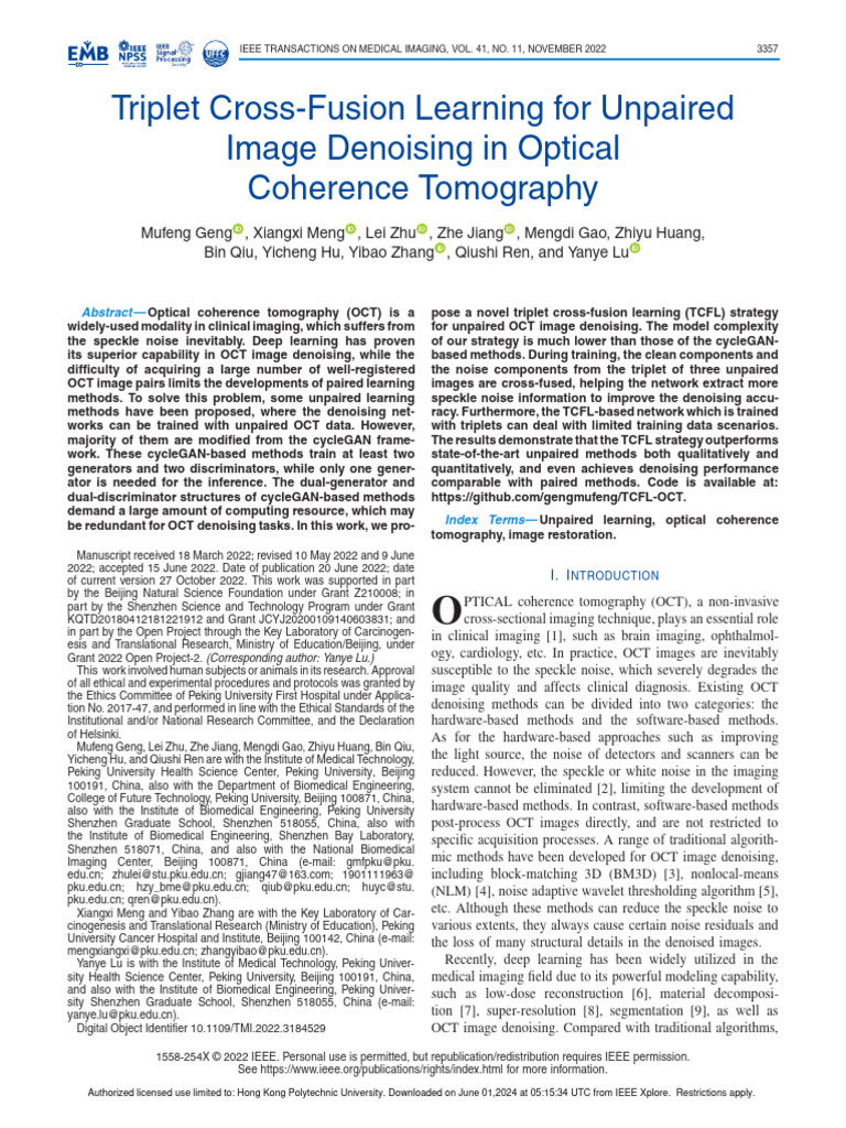 Triplet Cross-Fusion Learning For Unpaired Image Denoising in Optical ... Triplet Cross-Fusion Learning For Unpaired Image Denoising in Optical ...