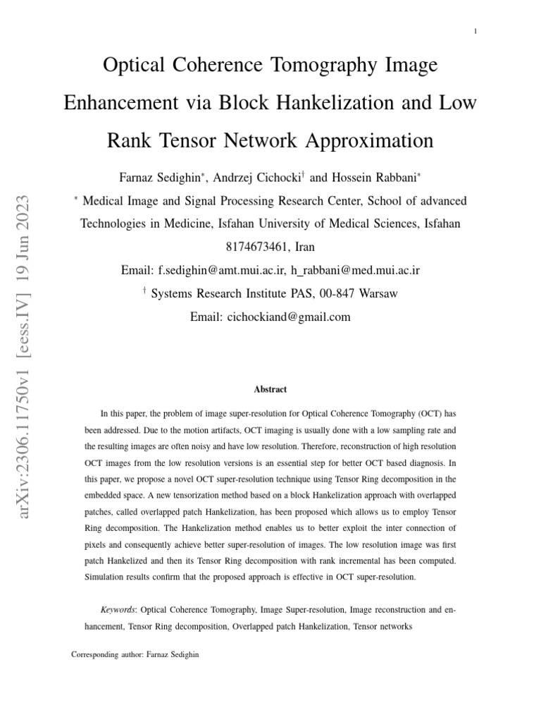Optical Coherence Tomography Image Enhancement Via Block Hankelization and Low Rank Tensor ...