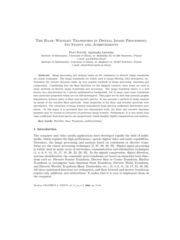The Haar Wavelet Transform in Digital Im | PDF | Wavelet | Matrix (Mathematics)