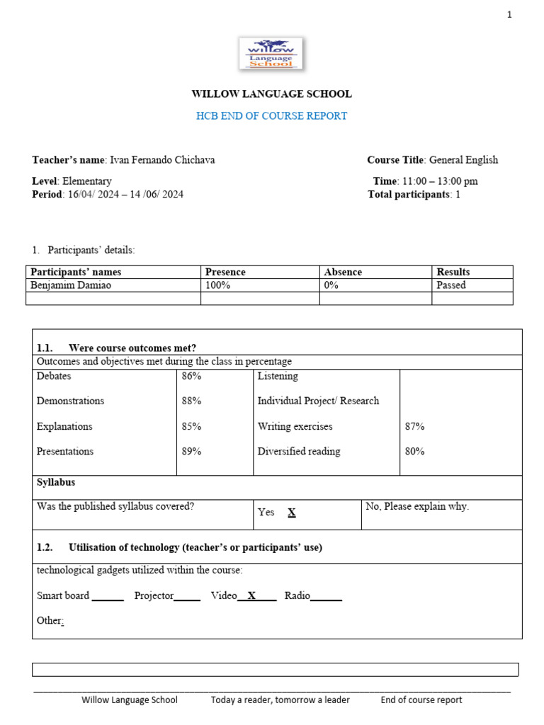End of Course Report Benjamim | PDF | Teachers | Cognition