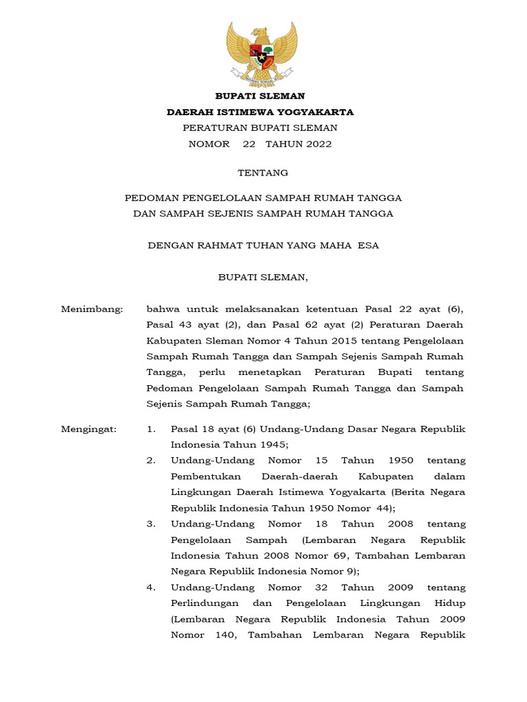 Perbup Nomor 22 Tahun 2022 | PDF | Griya & Taman