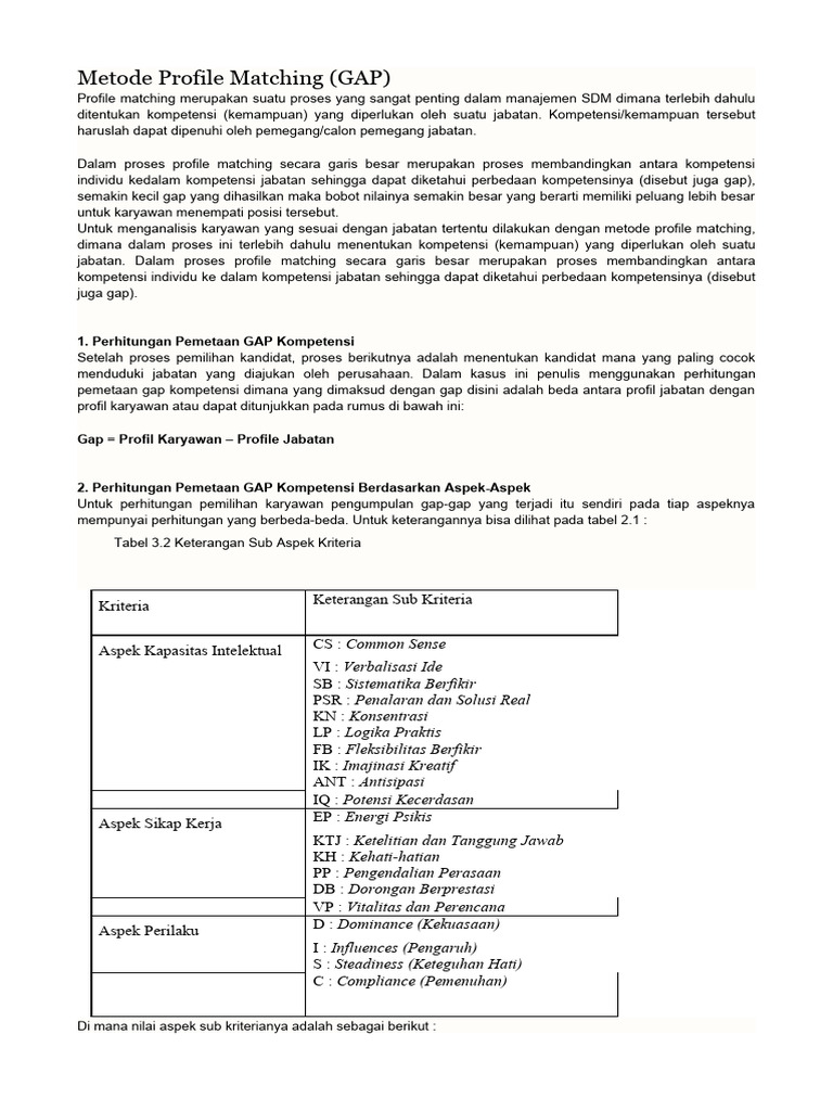 Metode Profile Matching | PDF