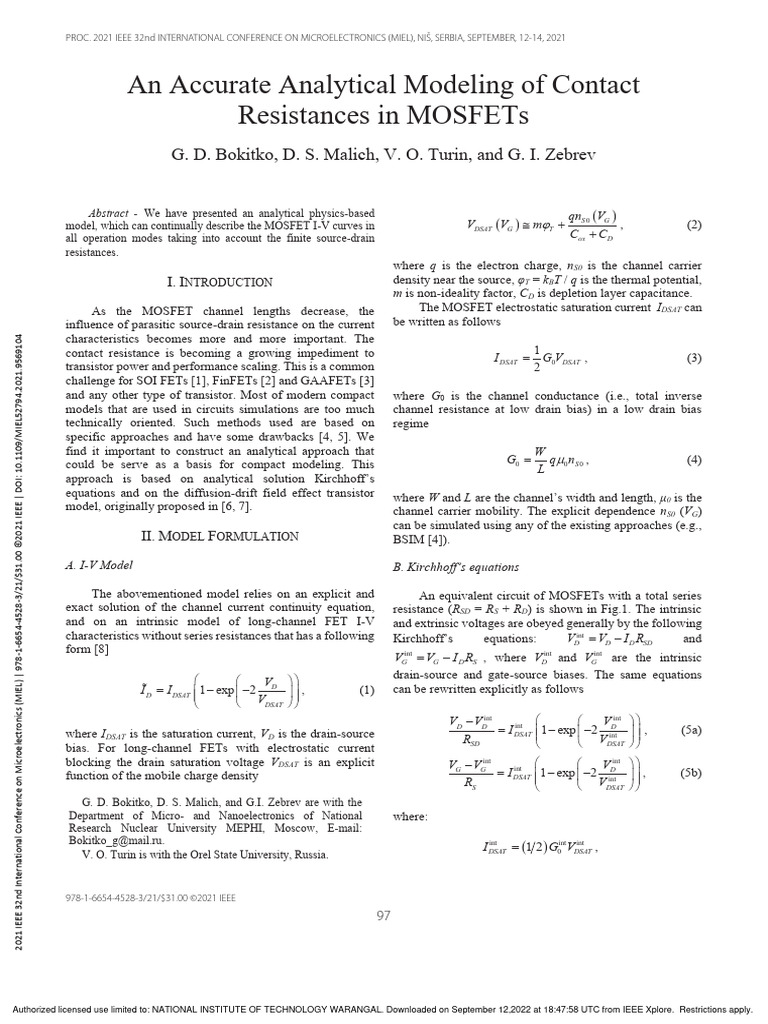 An Accurate Analytical Modeling Of Contact Resistances In Mosfets Download Free Pdf Field