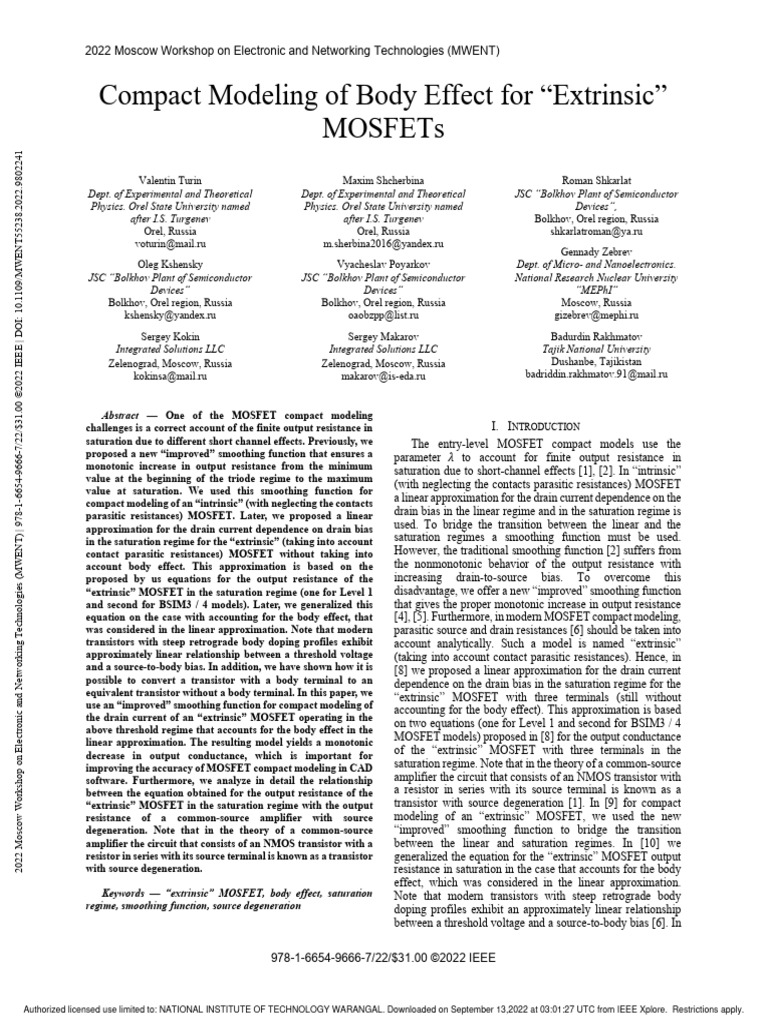 MOSFET Body Effect Modeling SEO | PDF | Field Effect Transistor | Mosfet