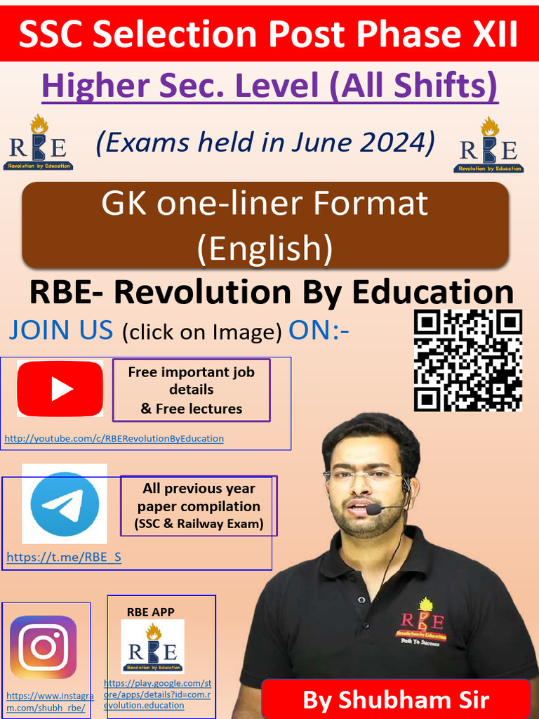 GK One Liner HSL SSC Selection Post Phase XII 2024 Tier 1 HSL RBE | PDF ...
