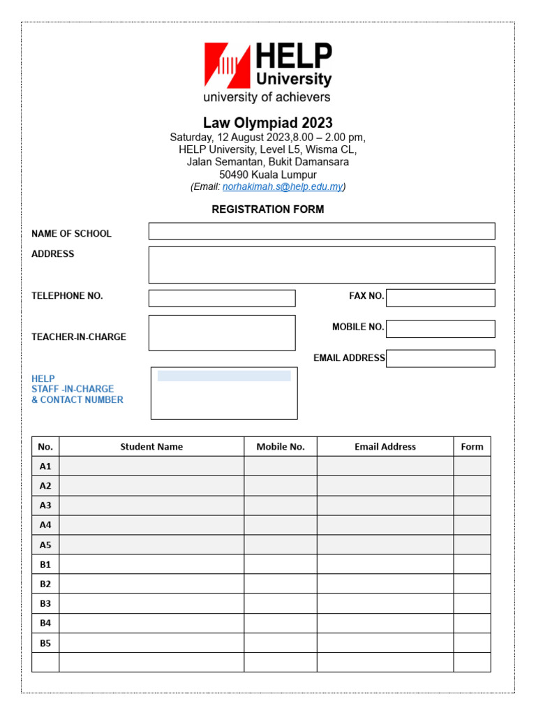 Registration Form - Law Olympiad 2023 | PDF