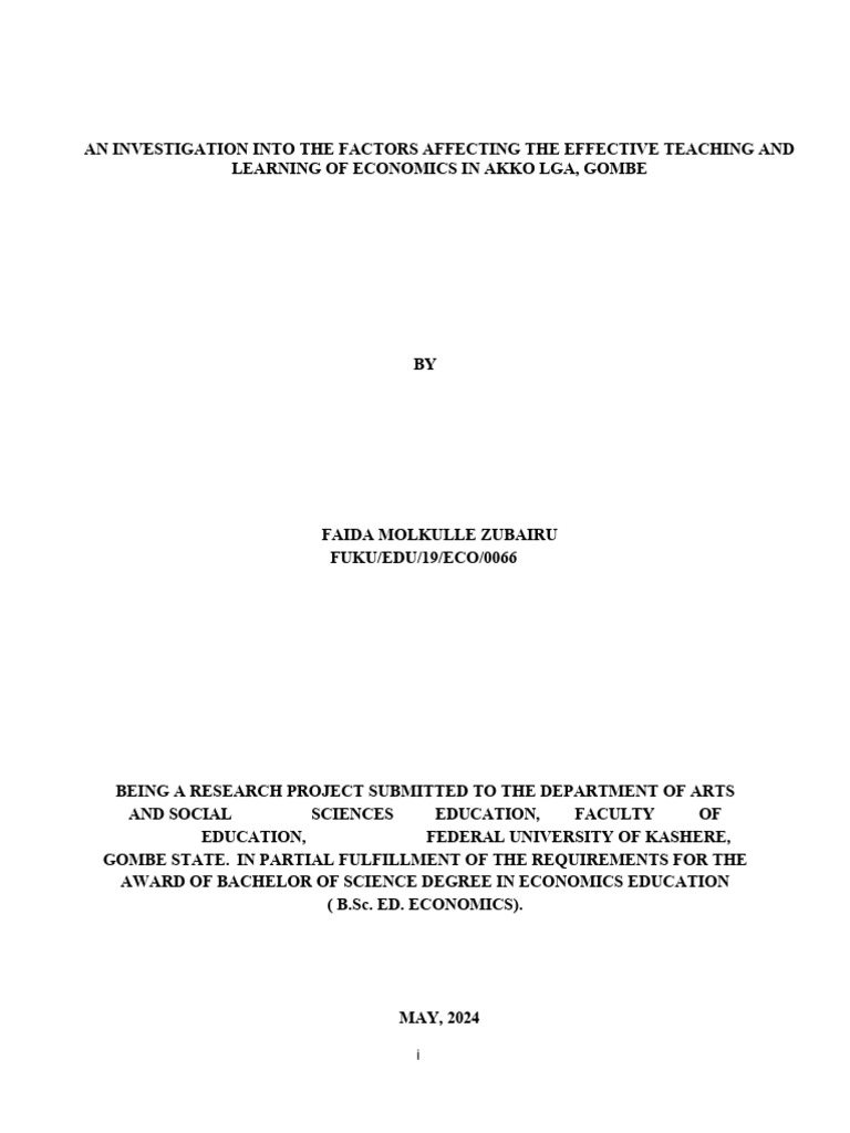 Factors Affecting The Effective Teaching and Learning of Economics in ...