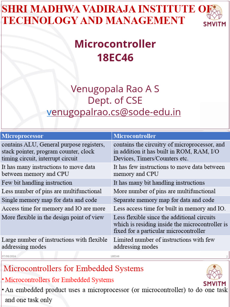 MES - IV Sem ECE VTU Class 3 | PDF | Microcontroller | Embedded System