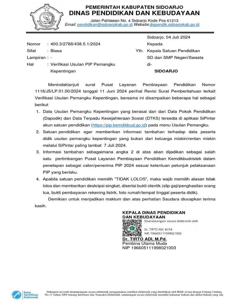Verifikasi Usulan PIP Pemangku Kepentingan | PDF | Pengelolaan Keuangan ...