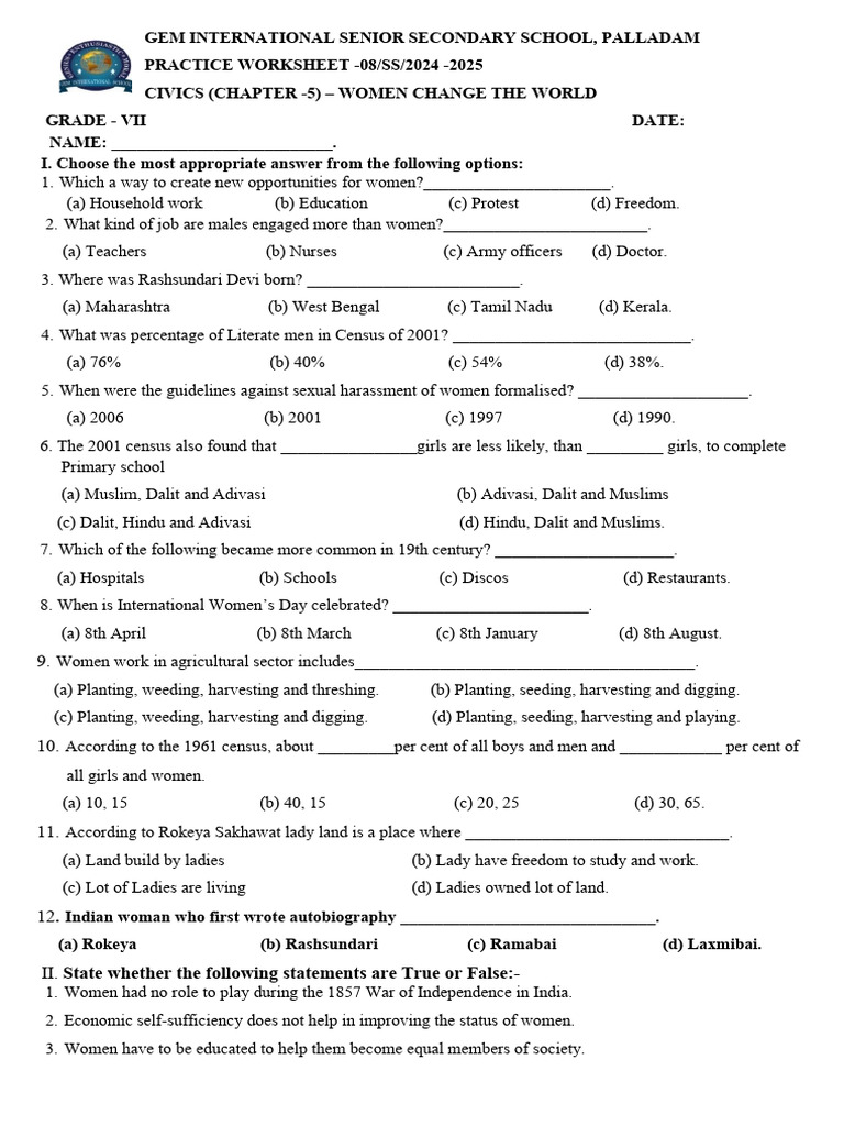 GRADE -7 CIVICS WORK SHEET -5 | Download Free PDF | Dalit | Human Rights