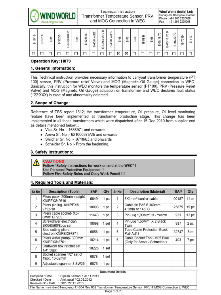 Transformer Temperature Sensor PRV & MOG Connection To WEC | PDF ...