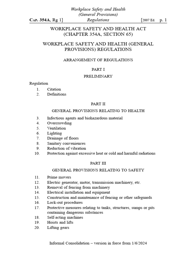 Workplace Safety and Health (General Provisions) Regulations | PDF ...