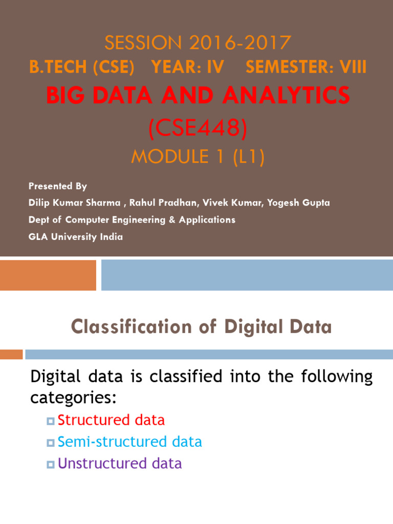 Big Data and Analytics Cse448 Module 1 L | PDF | Database Transaction ...