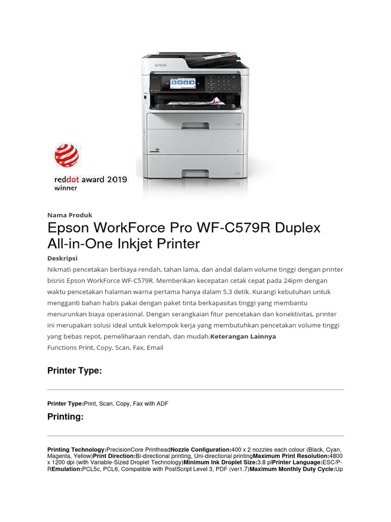 Printer Epson WF C579R - Compressed | PDF | Image Scanner | Fax