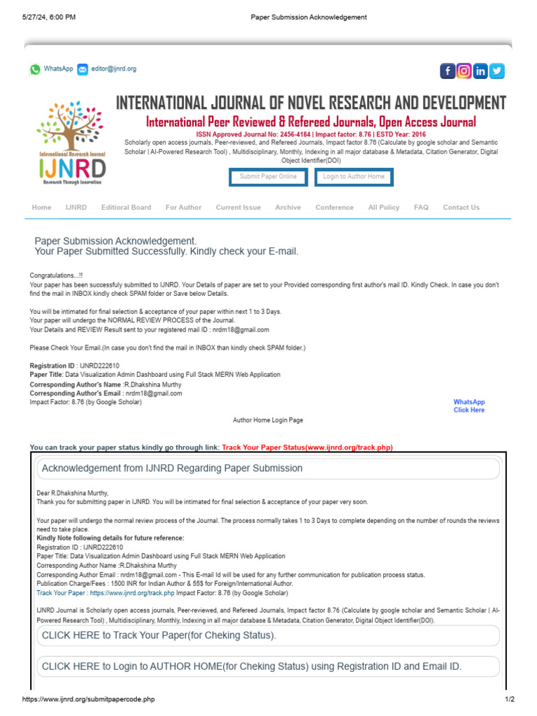 IJNRD-Paper Submission Acknowledgement | PDF | Academic Journal ...