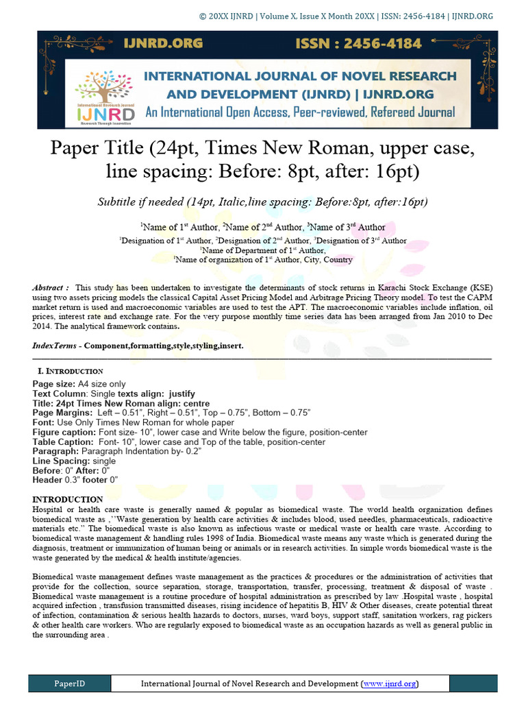 IJNRD-Paper Format | Download Free PDF | Beta (Finance) | Waste