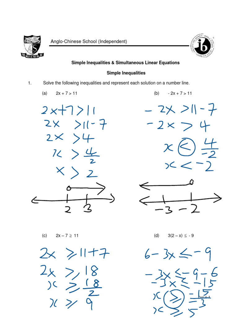 Y2IP 2023 Topic 4 Simple Inequalities & Simultaneous Eqns | PDF ...